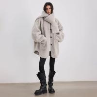 China Teddy Colored Faux Sheep Fur One Piece Plush Coat With A Scarf Included for sale