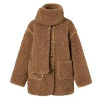 China Teddy Colored Faux Sheep Fur One Piece Plush Coat With A Scarf Included for sale