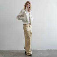 China Leather Simulated Faux Fur Knit Patch Stand Up Collar Coat for sale