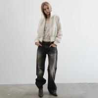 China Leather Simulated Faux Fur Knit Patch Stand Up Collar Coat for sale