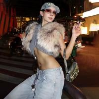 China Y2K Millennium Chic Girl Retro Knitted Patchwork Synthetic Fur Vest for sale