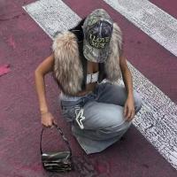 China Y2K Millennium Chic Girl Retro Knitted Patchwork Synthetic Fur Vest for sale