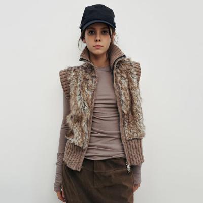 China Faux Fur Knit Patch Zipper Vest for sale