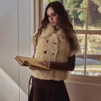 China Warm Room Short Sleeved Retro Double Breasted Faux Sheepskin Vest for sale