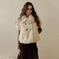 China Warm Room Short Sleeved Retro Double Breasted Faux Sheepskin Vest for sale