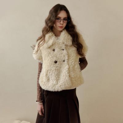China Warm Room Short Sleeved Retro Double Breasted Faux Sheepskin Vest for sale