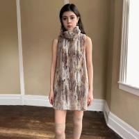 China Natural Italian Faux Fur Color Short Plush Loose High Neck Sleeveless Dress for sale