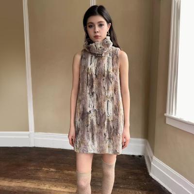 China Natural Italian Faux Fur Color Short Plush Loose High Neck Sleeveless Dress for sale
