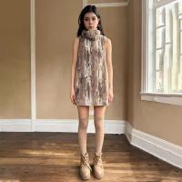China Natural Italian Faux Fur Color Short Plush Loose High Neck Sleeveless Dress for sale
