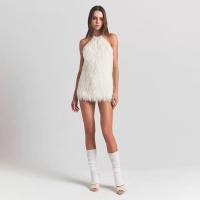 China Halter Neck  Faux Fur Backless Dress for sale
