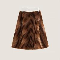 China Fashionable Crossgrain Splicing Retro Faux Persian Lamb Fur A Line Mid Length Skirt for sale