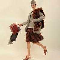 China Fashionable Crossgrain Splicing Retro Faux Persian Lamb Fur A Line Mid Length Skirt for sale