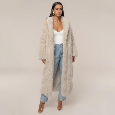 China Manhattan Stripes Shawl Collar Faux Fur Coat for sale