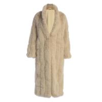 China Manhattan Stripes Shawl Collar Faux Fur Coat for sale