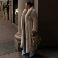 China Manhattan Stripes Shawl Collar Faux Fur Coat for sale