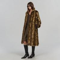 China Mid Length High Collar Faux Leopard Print Fur Coat for sale