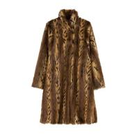 China Mid Length High Collar Faux Leopard Print Fur Coat for sale