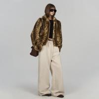 China Mid Length High Collar Faux Leopard Print Fur Coat for sale