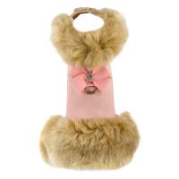 China Platinum Glitzerati Bow Soft Silver Faux Suede Faux Fox Fur Dog Coat for sale