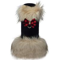 China Platinum Glitzerati Bow Soft Silver Faux Suede Faux Fox Fur Dog Coat for sale