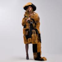 China Gold Red Brown Black Patchwork Faux Fox Fur Coat for sale