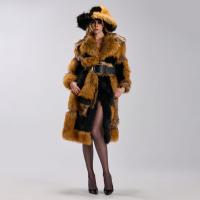 China Gold Red Brown Black Patchwork Faux Fox Fur Coat for sale