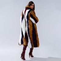 China Shawl Collar Striped Patchwork Faux Fox Fur Long Coat for sale