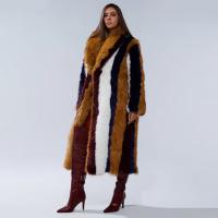 China Shawl Collar Striped Patchwork Faux Fox Fur Long Coat for sale