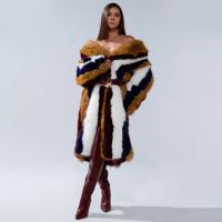China Shawl Collar Striped Patchwork Faux Fox Fur Long Coat for sale