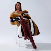 China Shawl Collar Striped Patchwork Faux Fox Fur Long Coat for sale