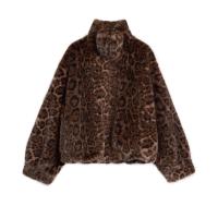 China Stand Up Collar Loose Sleeve Windproof Faux Leopard Print Fur Jacket for sale