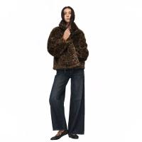China Stand Up Collar Loose Sleeve Windproof Faux Leopard Print Fur Jacket for sale