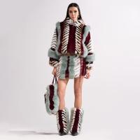 China Paneled Faux Fox Fur Short Zipper Jacket for sale