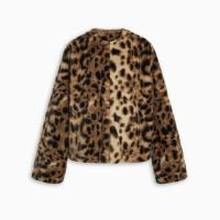 China Minimalist Small Round Neck Faux Leopard Print Fur Short Jacket for sale