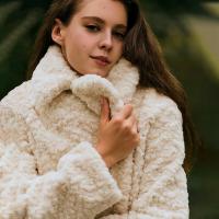 China Tailored Collar Faux Sheep Fur Button Front Jacket for sale