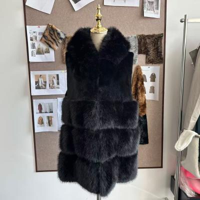 China Hooded Luxurious Fluffy Faux Fox Fur Waistcoat for sale