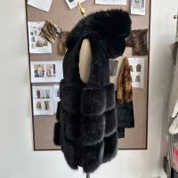 China Hooded Luxurious Fluffy Faux Fox Fur Waistcoat for sale