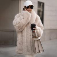 China Women Beige Cropped Manhattan Faux Fur Coat for sale