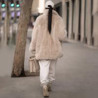 China Women Beige Cropped Manhattan Faux Fur Coat for sale