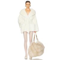 China The Hooded Belted Faux Fur Fluffy Coat for sale