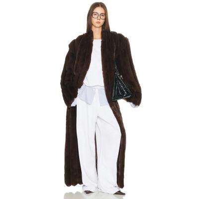 China Brown Streak Substantially Oversized Long Fluffy Faux Fur Coat for sale