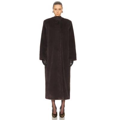 China Minimalist Elegant Small Round Collar High-quality Long Faux Fur Coat for sale