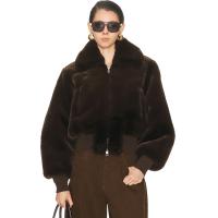 China Chocolate Lapel Plush Faux Fur Short Jacket for sale