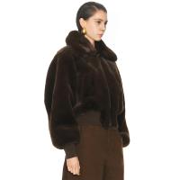 China Chocolate Lapel Plush Faux Fur Short Jacket for sale