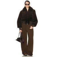 China Chocolate Lapel Plush Faux Fur Short Jacket for sale