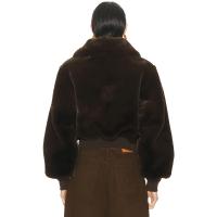 China Chocolate Lapel Plush Faux Fur Short Jacket for sale