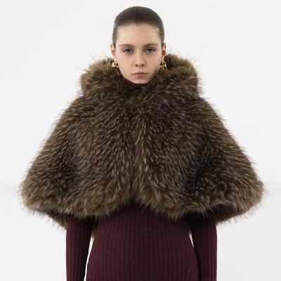 China Raccoon Dog Hooded Faux Fur Cape for sale