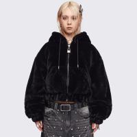 China Women Cat Ear Black Faux Fur Fluffy Jacket for sale
