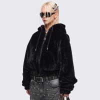 China Women Cat Ear Black Faux Fur Fluffy Jacket for sale