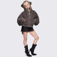 China Women Cat Ear Black Faux Fur Fluffy Jacket for sale